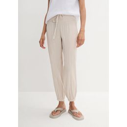 bonprix Damen Haremshose "Musselin Hose mit Smockbund", grau, Gr. 46, Obermaterial: 100% Baumwolle, Hosen, aus Musselin, aus Baumwolle, lockere