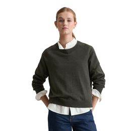 Marc O'Polo Strickpullover MARC O'POLO DENIM "aus Soft Cotton Stretch", Damen, Gr. XXS, dunkelgr&uuml;n melange, Obermaterial: 58% Baumwolle, 25% Polyamid, 17% Polyester, unifarben, Rundhals, Pullover Strickpullover