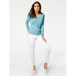 Damen Strickpullover "V-Pullover", blau, Gr. 48, Rick Cardona BY HEINE, unifarben, 100% Baumwolle, Pullover