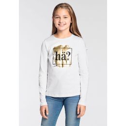 Kidsworld M&auml;dchen Langarmshirt "Spr&uuml;cheshirt", wei&szlig;, Gr. 128, bedruckt, gl&auml;nzend, Single Jersey, Obermaterial: 100% Baumwolle, Shirts, Langarm,