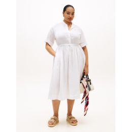 Damen Midikleid "CRV LINEN MIDI SHIRT DRESS SS", wei&szlig;, Gr. 54, Tommy Hilfiger Curve, bedruckt, Web, Obermaterial: 100% Leinen, Kleider, in gro&szlig;en