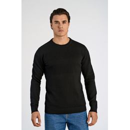 LINDBERGH Herren Strickpullover, schwarz, Gr. M, unifarben, Strick, Obermaterial: 100% Baumwolle, Pullover, mit Struktur