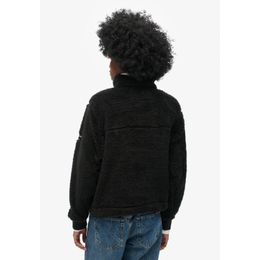 Superdry Damen Fleecepullover "SUPER SOFT HENLEY"schwarz, Gr. L, unifarben, Fleece, Obermaterial: 100% Polyester, Sweatshirts, mit Markenlabel, aus