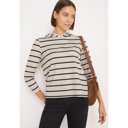 Hoodie Cecil, Damen, Gr. L (42), light greige, Sweatware, Obermaterial: 80% Viskose, 16% Polyester, 4% Elasthan, gestreift, l&auml;ssig geschnitten h&uuml;ftbedeckend, Rundhals, Sweatshirts Hoodie, gestreift, mit Kapuze