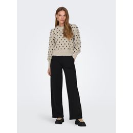 Jacqueline de Yong JDY Damen Rundhalspullover "JDYSIGRID LIFE L/S ON PUFF PULL KNT NOOS", beige, Gr. M, gepunktet, Strick, Obermaterial: 100% Polyester, Pullover, in