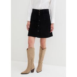 bonprix Damen Cordrock "Stretch-Cordrock mit Knopfleiste", schwarz, Gr. 48, unifarben, Cord, Obermaterial: 98% Baumwolle, 2% Elasthan, R&ouml;cke, aus