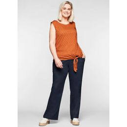sheego Damen Schlupfhose, blau, Gr. 50, unifarben, 55% Leinen, 45% Viskose, Hosen
