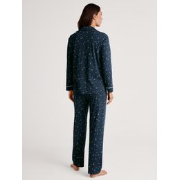 Calida Damen Pyjama "Sweet Dreams", Gr. S, blau, Interlock, Obermaterial: 100% Baumwolle, gemustert, Homewear-Sets, Reverskragen, Knopfleiste, Pure