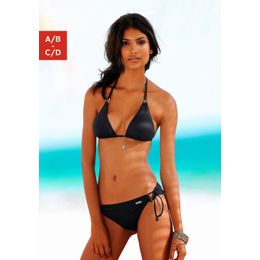 Lascana Damen Triangel-Bikini-Top "Italy", schwarz, Gr. 36, unifarben, Microfaser, Microfaser, Polyamid, Bikini-Oberteile, mit Zierringen