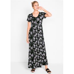 Maxikleid bonprix, Damen, Gr. 36/38 (S), N-Gr, schwarz gebl&uuml;mt, Obermaterial: 95% Viskose, 5% Elasthan, loose fit, Kleider Maxikleid, f&uuml;r Festivals, aus Viskose, lockerer Schnitt, mit kurzem Arm