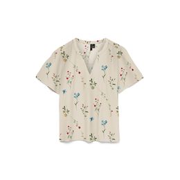 V&eacute;ro Moda Shirtbluse VERO MODA "VMJOSIE SS V-NECK GATHERING TOP WVN GA", Damen, Gr. S, bunt (birch aop:bina), Web, Obermaterial: 83% Viskose, 17% Nylon, bedruckt, regular fit normal, V-Ausschnitt, Blusen, Viskosemischung, regular fit