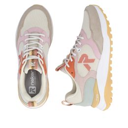 RIEKER SPORT Damen Keilsneaker, Gr. 41creme, pink, Schuhe, Schn&uuml;rschuh, Freizeitsneaker, Halbschuh mit gepolstertem Schaftrand