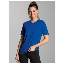 TRIGEMA Damen T-Shirt "TRIGEMA V-Shirt COOLMAX", blau, Gr. S, Trikot, 100% Polyester (recycelt), Shirts