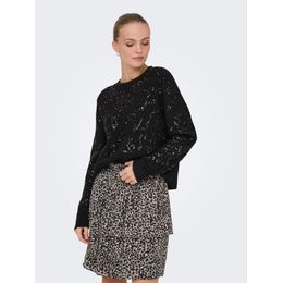 Only Damen Rundhalspullover "ONLALTA LS SEQUIN O-NECK KNT"schwarz detail:schwarz sequins, Gr. XL, unifarben, Strick, Obermaterial: 70% Polyacryl, 28%