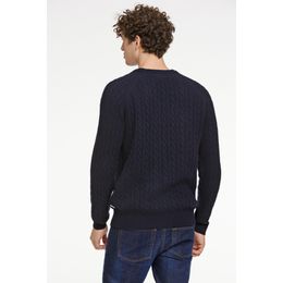 LINDBERGH Herren Strickpullover, blau, Gr. M, unifarben, Strick, Obermaterial: 80% Wolle, 20% Polyamid, Pullover, mit Zopfmuster, hoher Wollanteil