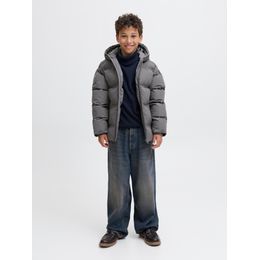 Jack & Jones Jungen Steppjacke "JJESOHO PUFFER HOOD SN JNR", grau, Gr. 128, JACK & JONES JUNIOR, unifarben, Web, Obermaterial: 100% Polyester, Jacken