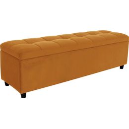 Bettbank "Abgesteppt", gold, B:140cm H:42,5cm T:40cm, Holzwerkstoff, Massivholz, Polyester, Sitzb&auml;nke, Bettbank, Mit Stauraum, auch als Garderobenbank geeignet, Polsterbank