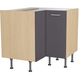 Eckunterschrank KOCHSTATION "KS-Lucy", anthrazit, eiche hell, B:90cm H:87cm T:58,1cm, Schr&auml;nke, Eckunterschrank, Breite 90 x 90 cm, mit 2 T&uuml;ren, Soft-Close, h&ouml;henverstellbare F&uuml;&szlig;e