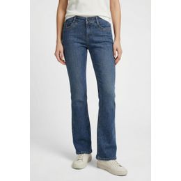 Bootcut-Jeans MAC "DETROIT flared", Damen, Gr. 42, L&auml;nge 32, essential mid blau, Denim/Jeans, Obermaterial: 99% Baumwolle, 1% Elasthan, bootcut fit lang, Jeans, Aufwendig gearbeitete Details an den Vordertaschen