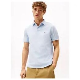 Poloshirt Tommy Hilfiger "1985 REGULAR POLO mit Kontraststreifen und Knopfleiste", Herren, Gr. L (52), blau (breezy blau), Jersey, Obermaterial: 96% Baumwolle, 4% Elasthan, bestickt, unifarben, normal h&uuml;ftbedeckend, hoch geschlossener Ausschnitt, eingesetzt B&uuml;ndchen, Shirts, unifarben, sportlich, regular fit, Baumwollmix, Polokragen