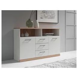 Sideboard OTTO HOME "Ribe,130cm breit,80cm hoch,Oberplatte Holz massiv,6 F&auml;cher", wei&szlig; (wei&szlig;, kernbuche), B:130cm H:80cm T:35cm, FSC-zertifizierter Holzwerkstoff, Holz teilmassiv, Sideboards, Sideboard, Oberplatte Kernbuche massiv,schwarze Metall Griffe