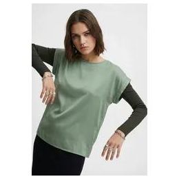 Kurzarmshirt Vila "VIELLETTE S/S SATIN TOP - NOOS", Damen, Gr. 36, smoke gr&uuml;n, Satin, Obermaterial: 100% Polyester, unifarben, regular fit normal, Rundhals, mit Umschlag, Shirts, Kunstfaser, regular fit