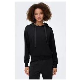 Kapuzensweatshirt Only "ONLALINA LIFE LEO DETAIL HOOD BOX SWT", Damen, Gr. XS, schwarz detail:schwarz strings, jose leo hood lining, Sweatware, Obermaterial: 93% Polyester, 7% Elasthan, unifarben, regular fit, Rippb&uuml;ndchen, Sweatshirts