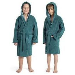 Kinderbademantel Kangaroos "Dalia, Ideal f&uuml;r Zuhause, Schwimmbad oder im Urlaub" Gr. 152, smaragd, L:102cm, Veloursfrottier, Hausm&auml;ntel, Uni-Farben mit Streifen