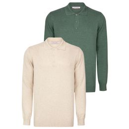 Polokragenpullover FELIX HARDY "Pullover mit Polo-Kragen 2er-Pack", Herren, Gr. M, beige, gr&uuml;n, 100% Baumwolle, Pullover