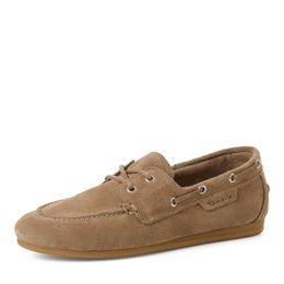 Mokassin Tamaris, Damen, Gr. 36, taupe, Veloursleder, unifarben, Schuhe Mokassin, Schn&uuml;rer, Halbschuh mit modischen Durchz&uuml;gen und &Ouml;sen