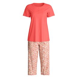 Calida Damen Capri-Pyjama "Flower Nights", Gr. XSrose of sharon, Single Jersey, Obermaterial: 100% Baumwolle, Homewear-Sets, mit Rundhalsausschnitt,