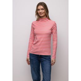 Langarmshirt Street One, Damen, Gr. 42, striking coral, Web, 95% Baumwolle, 5% Elasthan, gestreift, normal normal, hoch geschlossener Ausschnitt, abgesteppt, Shirts Langarmshirt, mit Turtleneck