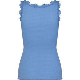 rosemunde Damen Tanktop "Babette Silk Top", Gr. L, blau, Feinripp, Obermaterial: 70% Seide, 30% Baumwolle, Tops, Vintage-Spitzenbesatz, breite
