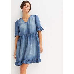 bonprix Jeanskleid mit Volants, blau, Gr.42, Trendy Jeanskleid mit V-Ausschnitt und Volants