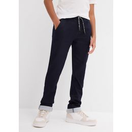 bonprix Regular-Fit Schlupf-Sweatjeans Straight, blau, Gr.140, L&auml;ssige Jungen Sweatjeans mit Bindeband, 73% Baumwolle