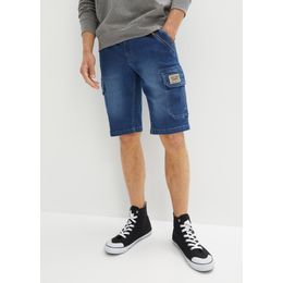 bonprix Stretch-Jeans-Cargobermuda Regular Fit, blau, Gr.62, Kernige Jeans-Bermuda in Vintage Look, 98% Baumwolle