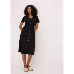 bonprix Jerseykleid aus luftigem Cr&ecirc;pe, schwarz, Gr.44/46 (L), Jerseykleid im Hemdblusenstil mit recyceltem Polyester