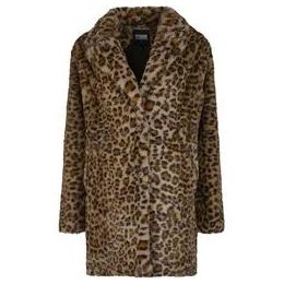 Winterjacke Urban Classics "Urban Classics Ladies Oversized Faux Fur Leo Coat", Damen, Gr. XL, leo, 100% Polyester, oversize, amerikanischer Ausschnitt, Jacken Winterjacke