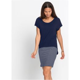 bonprix Jerseykleid mit Streifenrock, blau, Gr.36/38 (S), Sch&ouml;nes und bequemes Shirtkleid, aus Viskose