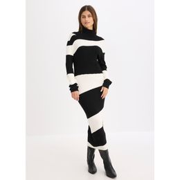 bonprix Strickkleid, schwarz, Gr.44/46 (L), weiches figurbetontes Strickkleid in Midl&auml;nge