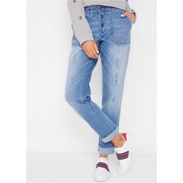 bonprix Boyfriend-Jeans Mid Waist Komfort-Stretch, blau, Gr.36, Trendige Jeans in gewaschener Optik mit destroyed Effects, 82% Baumwolle