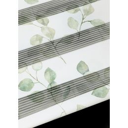bonprix Doppelrollo mit Bl&auml;tter Druck, gr&uuml;n, Gr.220x90 cm, Feiner Blumen-Ranken Druck