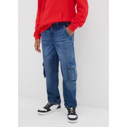bonprix Loose Fit Thermo-Cargojeans mit Jerseyfutter Tapered, blau, Gr.152, Coole Cargojeans im l&auml;ssigen Loose Fit mit w&auml;rmendem Jersyfutter, 82% Baumwolle