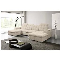 Wohnlandschaft WERK2 "Napoli", beige, B:330cm H:106cm T:174cm, 100% Polyester, Sofas, Wohnlandschaft, verstellbare Kopfteile, mit Schlaffunktion und Bettkasten