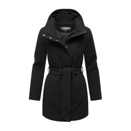 Marikoo Damen Kurzmantel "Katalinaa", schwarz, Gr. L, 90% Polyester, 10% Viskose, M&auml;ntel, Eleganter Wickel Mantel mit Tailleng&uuml;rtel und Oversized