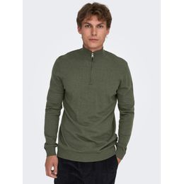 Only & Sons ONLY & SONS Herren Troyer "ONSLOUI REG 12 MEL HALF ZIP KNIT NOOS", grau, Gr. M, meliert, Strick, Obermaterial: 60% Baumwolle, 20% Nylon, 20% Viskose,
