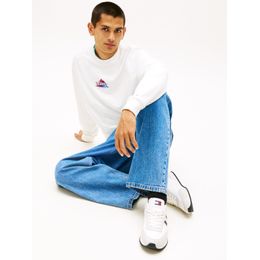 Tommy Jeans Herren Sneaker "TJM CLASSIC RUNNER", Gr. 41wei&szlig;, grau, Textil, Veloursleder, unifarben mit Farbeins&auml;tzen, Schuhe, Freizeitschuh,
