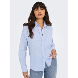 Hemdbluse Only "ONLALINA LIFE L/S STRIPE SHIRT WVN", Damen, Gr. XL, blau (cashmere blau stripes:cd stripes), Web, Obermaterial: 100% Baumwolle, gestreift, regular fit, V-Ausschnitt, Blusen Hemdbluse