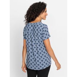 Inspirationen Damen Schlupfbluse, blau, Gr. 50, bedruckt, gemustert, mehrfarbig, 100% Viskose, Blusen