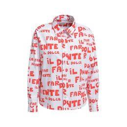 Milano Italy Damen Langarmblusewei&szlig;, Gr. 42, bedruckt, Web, Material: 70% Baumwolle, 27% Polyamid, 3% Elasthan, Blusen, mit All Over Print